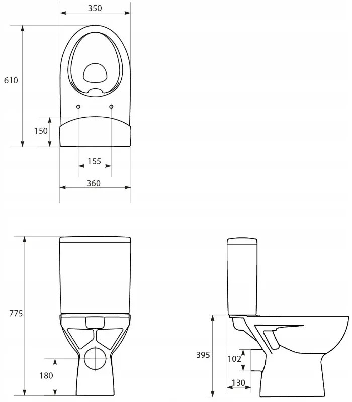 Cersanit Parva CleanOn, kombi wc se splachováním 3/5l bez toaletního sedátka, bílá, K27-062