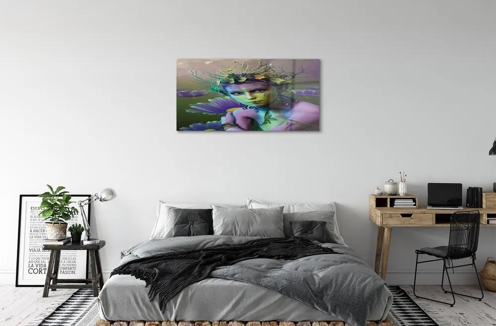 Obraz na skle Elf ženě květiny 100x50 cm