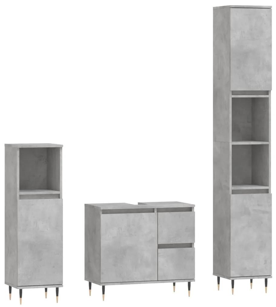 3dílný set koupelnového nábytku betonově šedý kompozitní dřevo,  3190217
