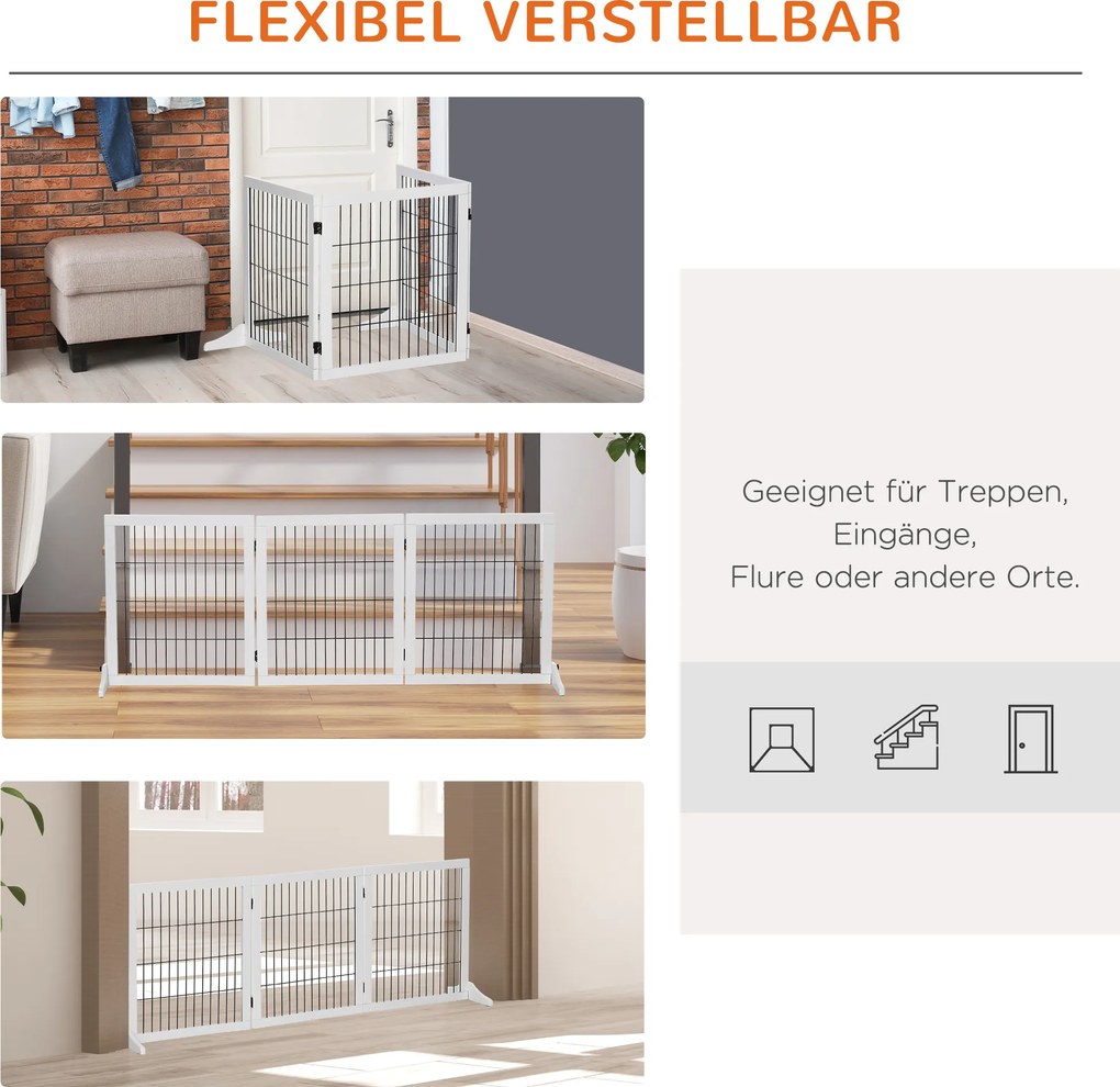 PawHut zábrana pro psy ochranný plot schodišťová brána 185 x 36 x 71 cm z borovicového dřeva v bílé barvě, ideální pro ochranu dveří a bezpečnost psů…
