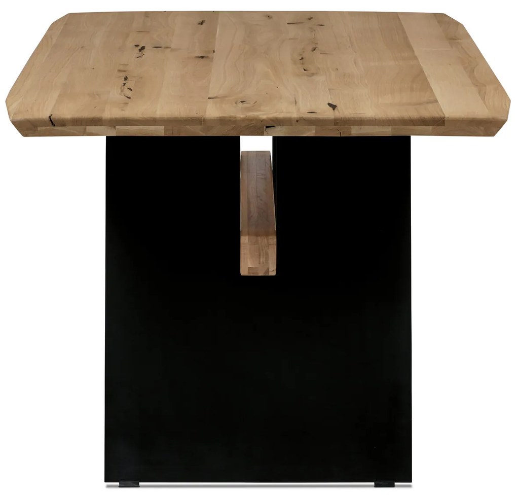 AUTRONIC Stůl jídelní, 200x100 cm,masiv dub, zkosená hrana, kovová noha, černý lak