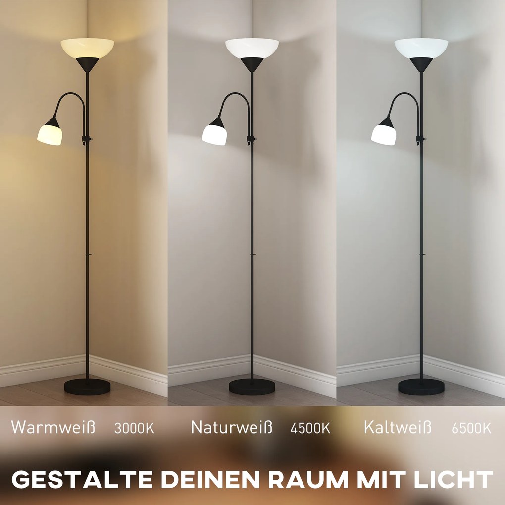 HOMCOM Stojací lampa s reflektorem, lampa matky a dítěte, vysoká lampa se 3 barevnými teplotami a flexibilním husím krkem, černá