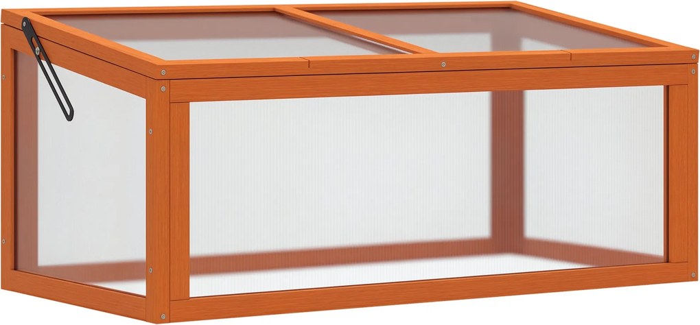 Mini skleník Outsunny ze dřeva a polykarbonátu 90 x 46 x 40 cm - Odolný box pro sadbu do zahradního záhonu Oranžový | Aosom