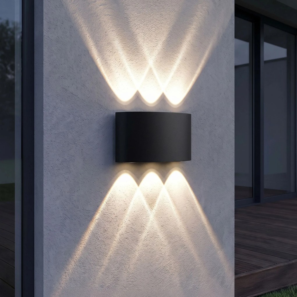Toolight Toolight, JNH040-6G, venkovní LED nástěnné svítidlo nahoru/dolů, 6 LED, 12 W, 4000 K, IP44, černá matná, OSW-56231