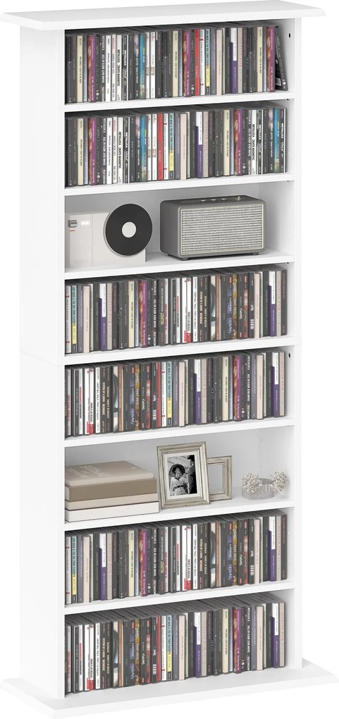 HOMCOM úložná jednotka na CD a DVD, multimediální úložná jednotka s 8 přihrádkami a 6 nastavitelnými policemi, maximální kapacita 360 CD/185 DVD a Bl…