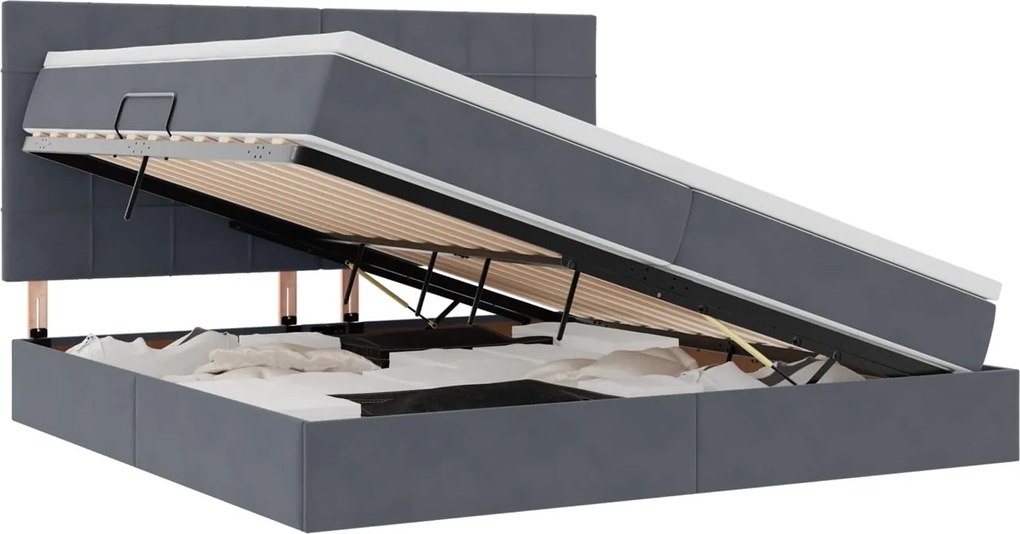 Postel s úložným prostorem a matrací Tmavě šedá 200 x 200 cm 3372052