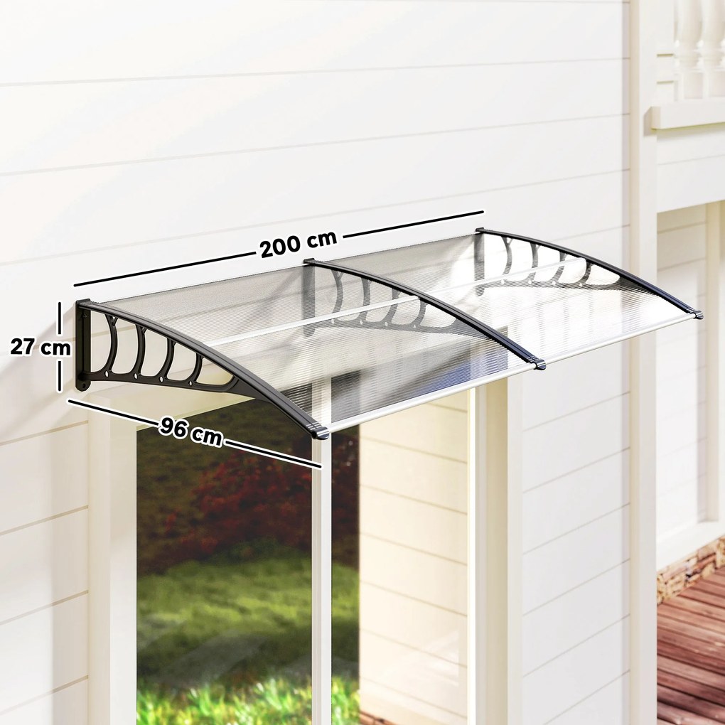 Zastřešení Outsunny 200x96x27 cm pro vnější dveře a okna na ochranu proti slunci a dešti s průhlednou podporou z polykarbonátu
