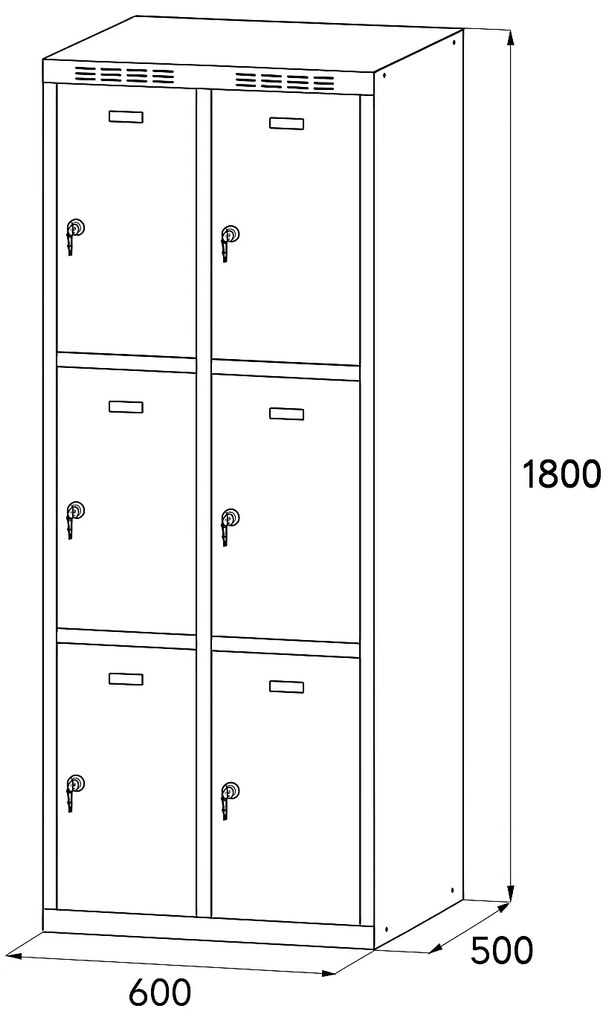 Alfa 3 Šatní skříňka S6 s úložnými boxy, 6 boxů, 1800 x 600 x 500 mm, otočný zámek, tmavě šedé dveře