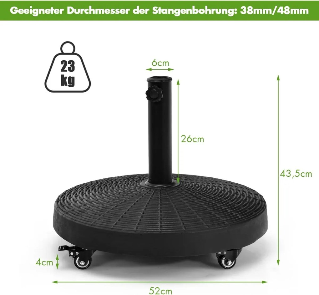 Costway 23 kg stojan na slunečník s kolečky Φ52 cm stojan na deštníky kulatý