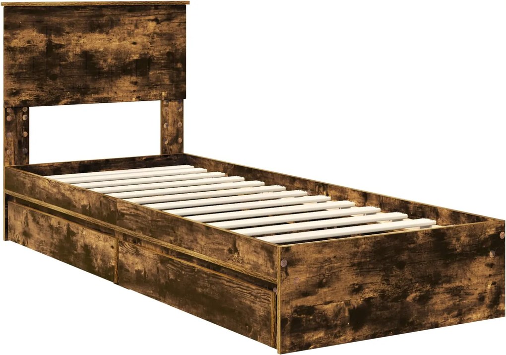 Postel s úložným prostorem se zásuvkou Kouřový dub 75 x 190 cm 3410851
