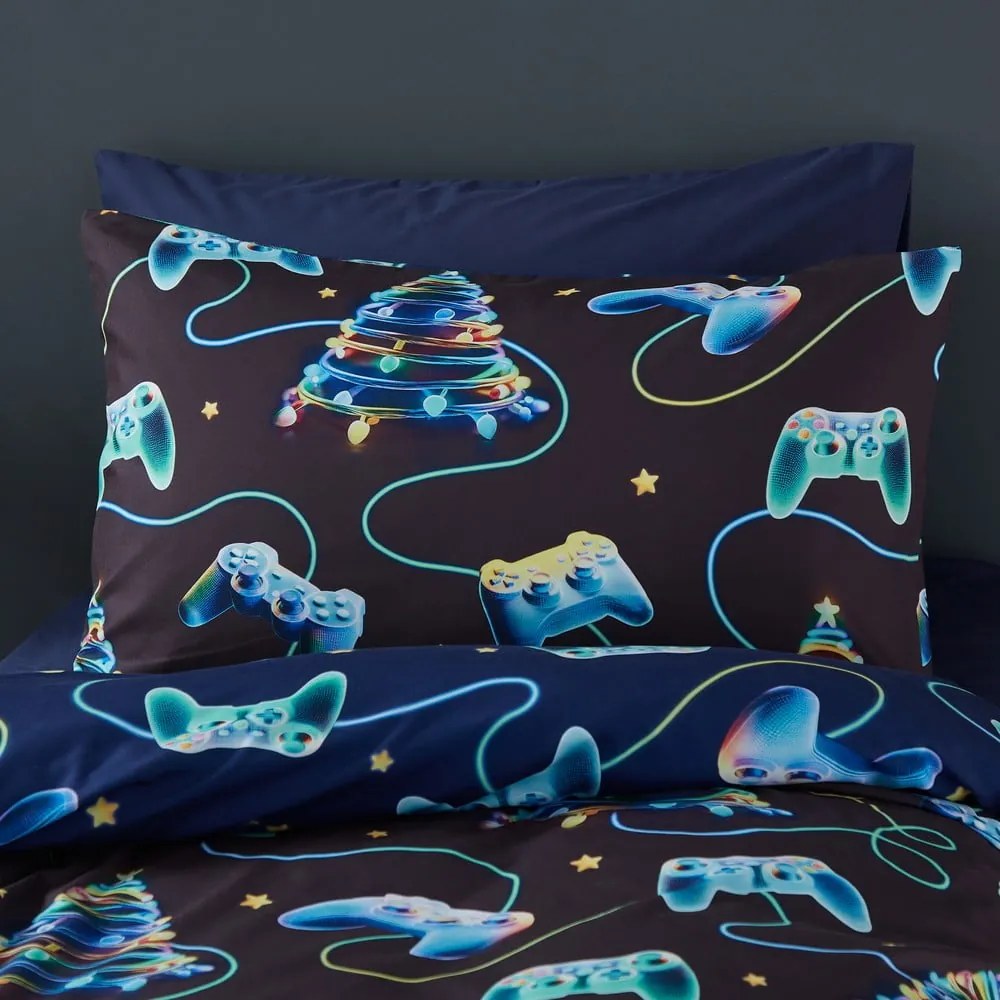 Černé/modré povlečení na jednolůžko 135x200 cm Christmas Gamer – Catherine Lansfield