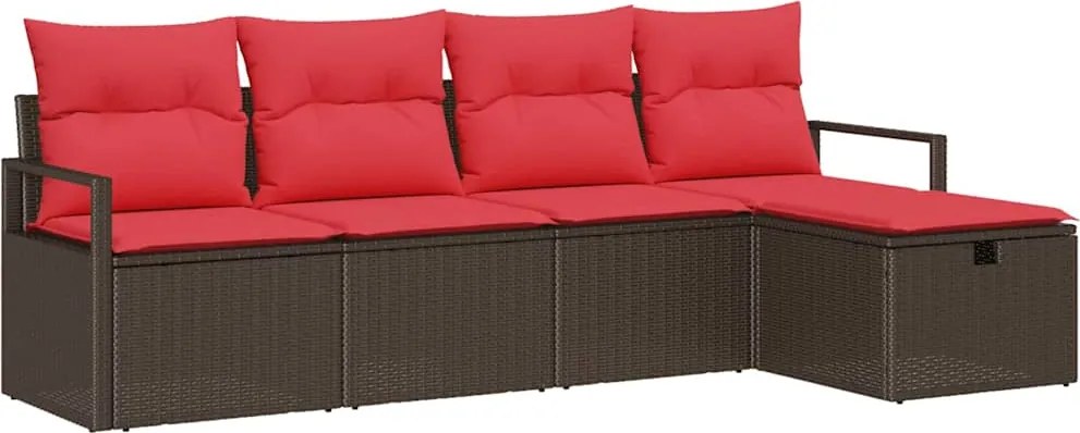 Set pohovek 5 ks Hnědá a červená polyratan 3359163