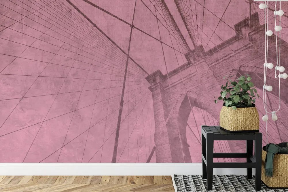 Fototapeta Brooklyn Bridge Grunge Pink Strukturální vinyl 416x254