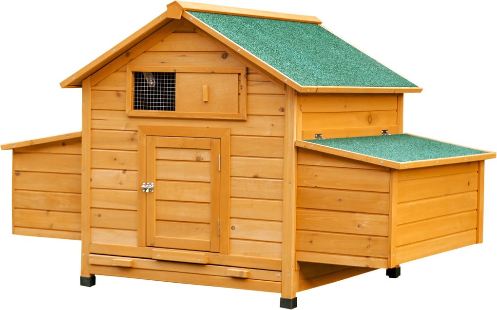 PawHut Venkovní Slepičárna Dřevěná Slepičárna pro 2-4 Slepice s 2 Hnízdy Odnímatelným Táckem 150x100x96,5 cm Přírodní | Aosom