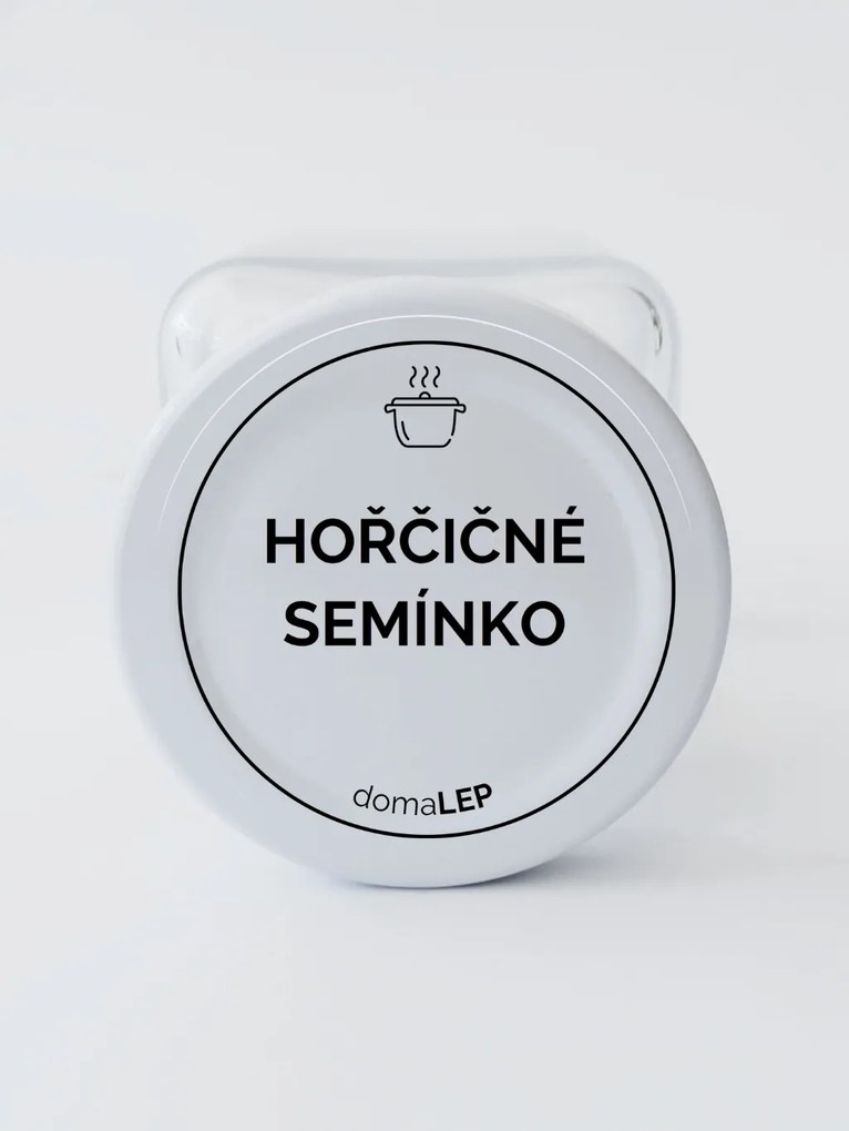 Samolepka na kořenky HOŘČIČNÉ SEMÍNKO průhledná 5 cm tučné písmo
