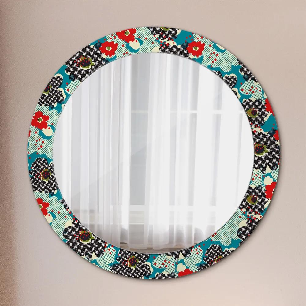 Kulaté dekorativní zrcadlo Retro květiny vzorec fi 70 cm