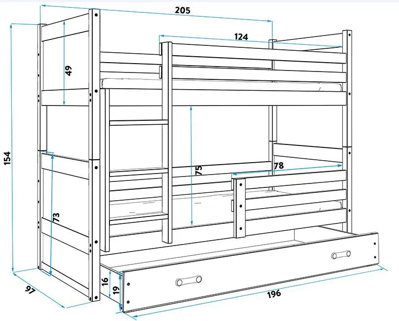 FALCO Patrová postel Riky borovice Odstín: Borovice/grafit