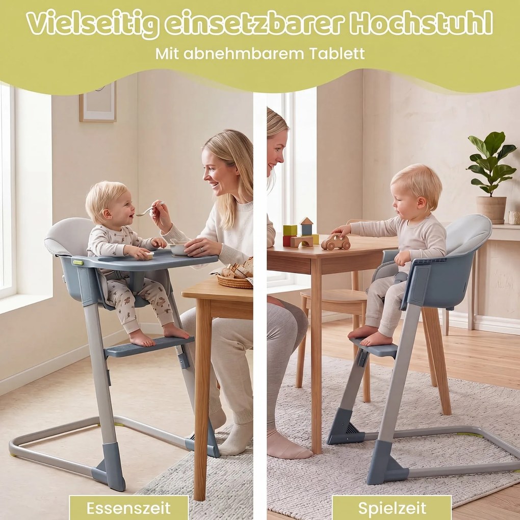 Costway 2-in-1 Vysoká židle Dětská vysoká židle s odnímatelným a nastavitelným