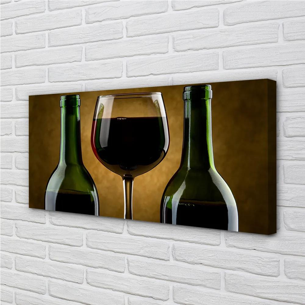 Obrazy na plátně 2 láhve sklenice na víno 100x50 cm