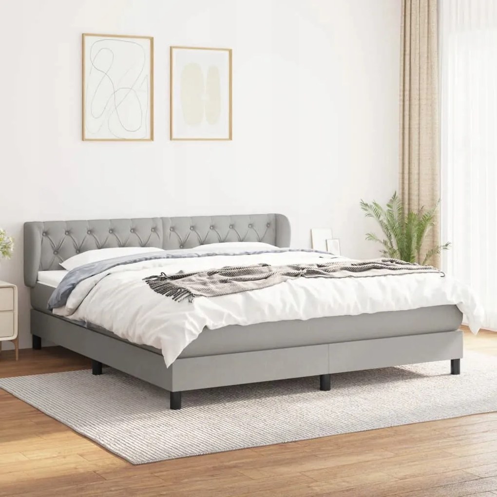 Box Spring Postel S Matrací Textil Světle Šedá Prošívaný design 160 x 200