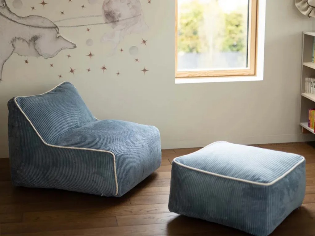 Manšestrová sada křesla a taburetu KUMO do dětského pokoje Zvolte barvu: Hnědá