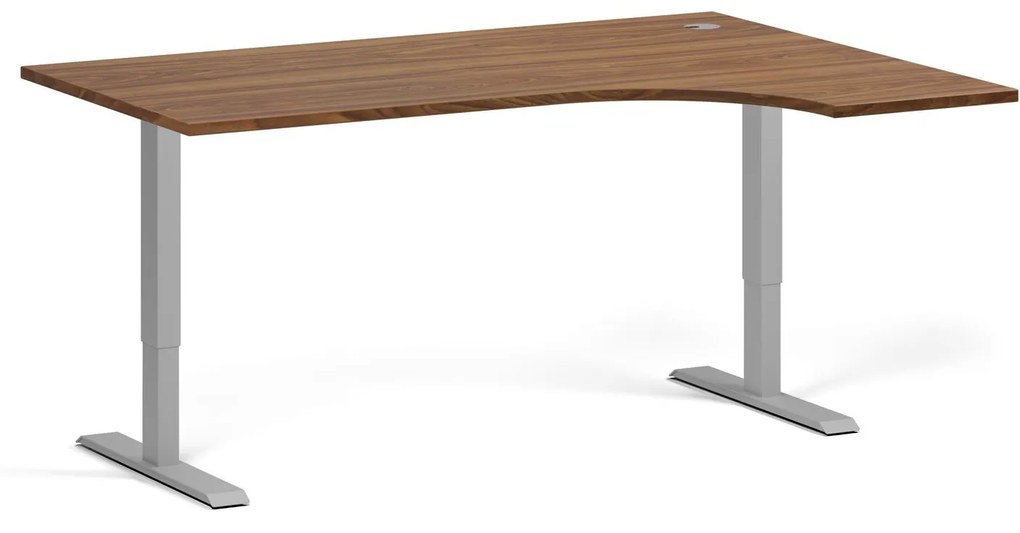 Rohový výškově nastavitelný stůl, 160x120 cm, 1 motor, L/P, šedá podnož, ořech