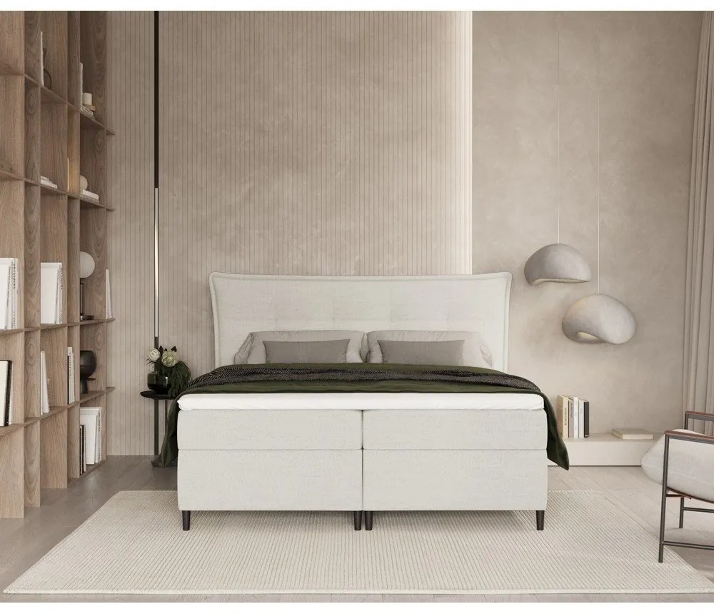 Krémová boxspring postel s úložným prostorem 200x200 cm Sinai – Maison de Rêve