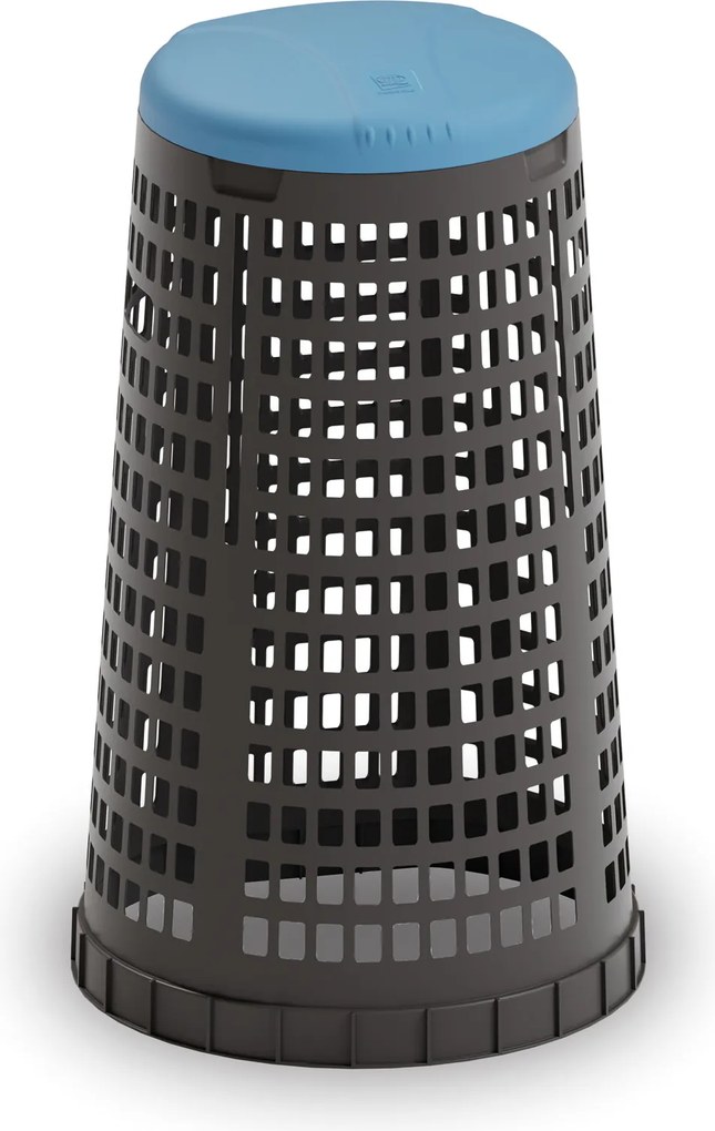 Plastový odpadkový koš na 120 l pytle, černý, modré víko