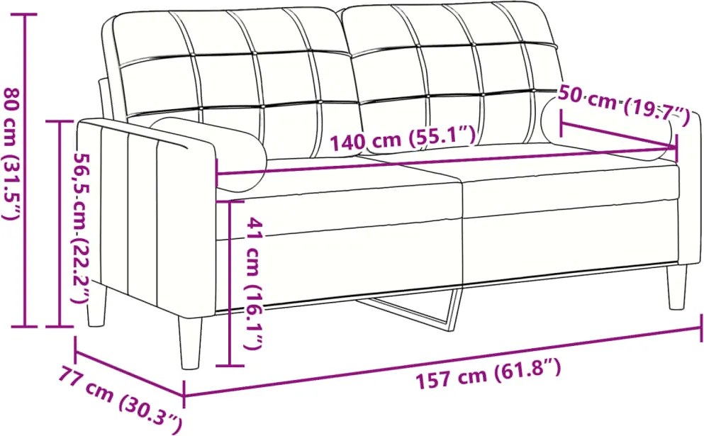 2místná pohovka s polštáři světle šedá 140 cm samet 3278219