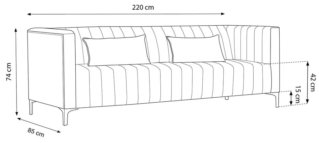 Třímístná pohovka annite 220 cm samet žlutá MUZZA