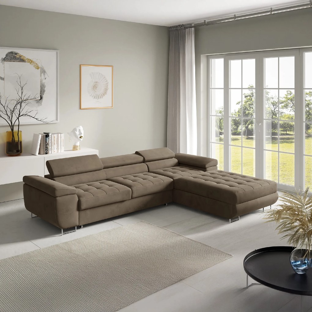 Rohová rozkládací sedací souprava do L BEN, 277 cm, s úložným prostorem Roh pohovky: Levý roh, Barva látky: Světle růžová (Kronos 27)