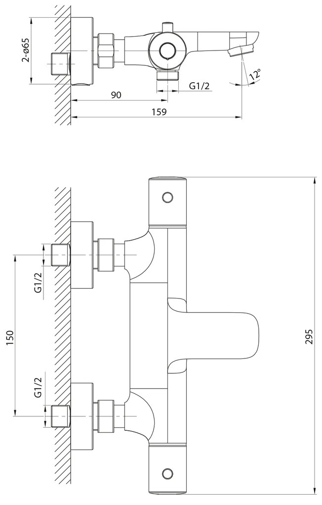 Sapho Sapho, KIMURA Nástěnná vanová termostatická baterie, chrom, KU210
