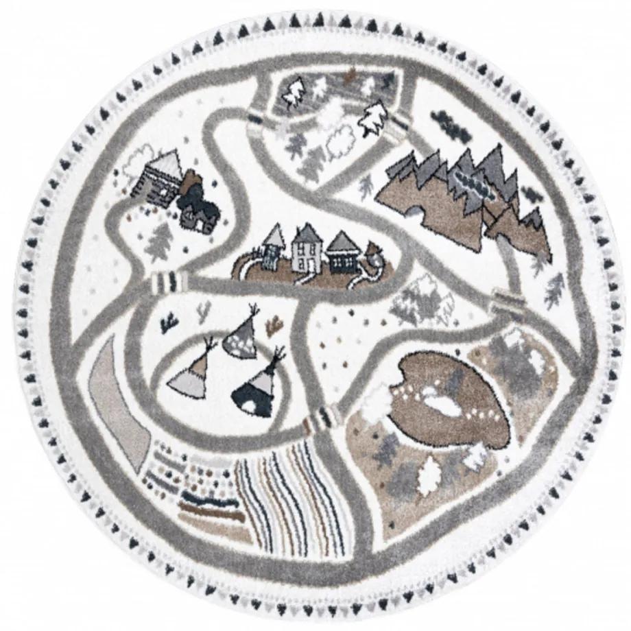 Dětský kusový koberec Vesnička krémově bílý kruh, Velikosti 120cm