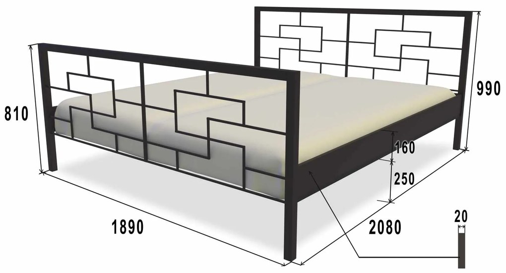 Nábytek ATIKA s.r.o. Kovová postel MAZE Povrchová úprava: stříbrná RAL 9006, Rozměr: 140 x 200 cm