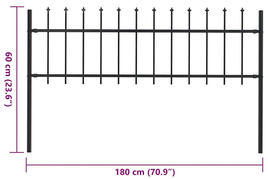 vidaXL Marketos Zahradní plot Woerden s kopím nahoře ocelový 181 x 60 cm černý
