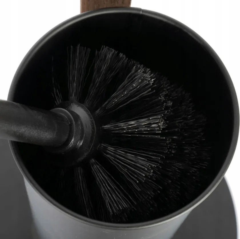 Erga Aurora Black, toaletní WC kartáč s dřevěným držákem na WC papír na postavení 19x19x72,5 cm, hnědá-černá, ERG-SEP-1004SEPSTLUNA