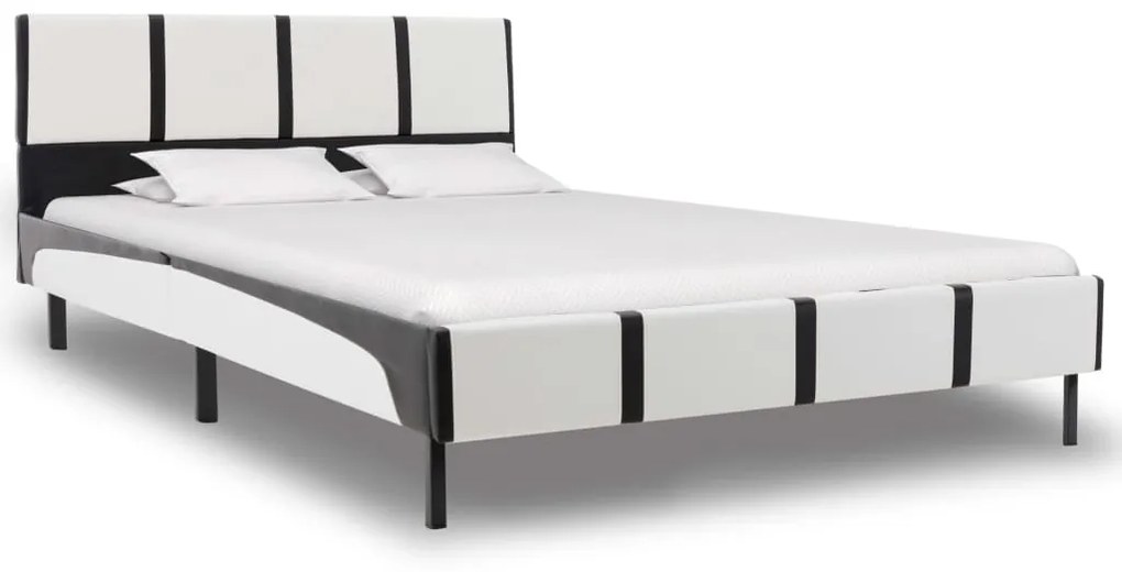 280284 vidaXL Rám postele černobílý umělá kůže 140 x 200 cm