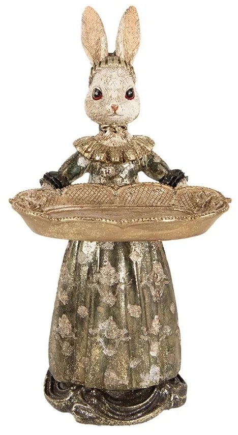Dekorace figurka králík v zelených šatech s podnosem - 16*15*29 cm