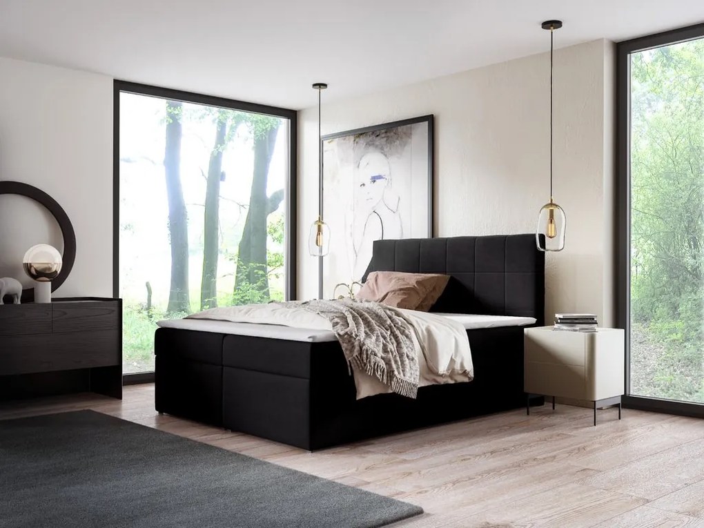 Eka Kontinentální čalouněná postel SMART - Trinity (200x200 cm) Barva látky Trinity: Černá (Trinity 2316)