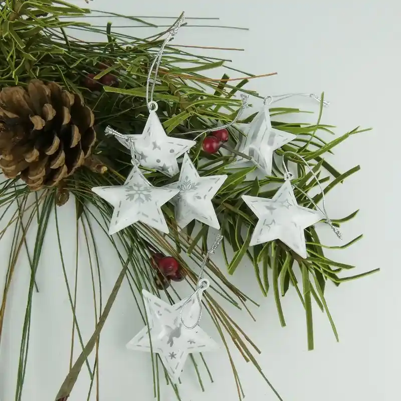Vánoční kovové ozdoby na zavěšení- hvězdičky, sada 6 kusů | Biano