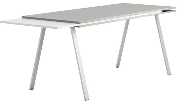 Kancelářský psací stůl LAYERS, výsuvná prostřední deska, 170 cm, bílá / šedá