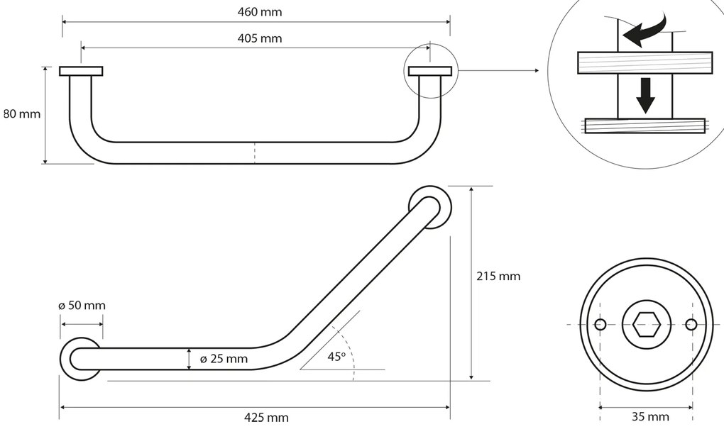 Sapho, X-ROUND E madlo lomené 400mm, chrom, XR502