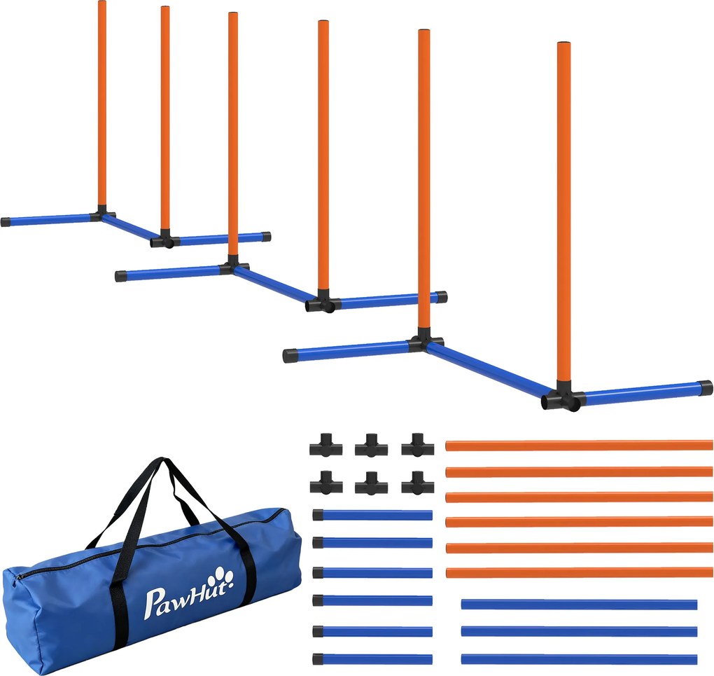 PawHut Agility set pro psy 3dílné agility vybavení se slalomovými tyčemi Taška na přenášení Výcviková sada pro všechny velikosti psů Oranžová barva