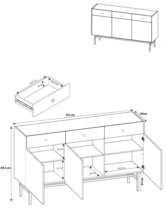 Komoda Desanta 3D3SZ (béžová + černá). 1082792