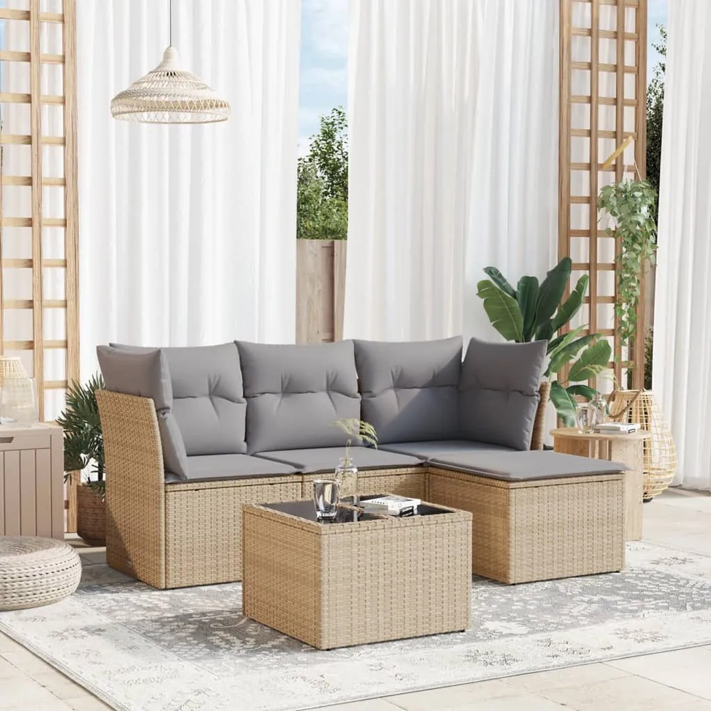 5dílná zahradní sedací souprava s poduškami béžová polyratan 3249388