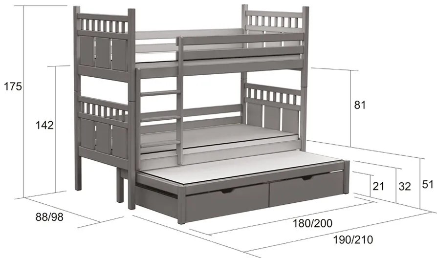 BRADOP Poschoďová trojpostel VAŠÍK B902 ROZMĚR: 80 x 200 cm