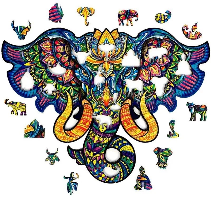 Puzzle dřevěné, barevné - Posvátný Slon