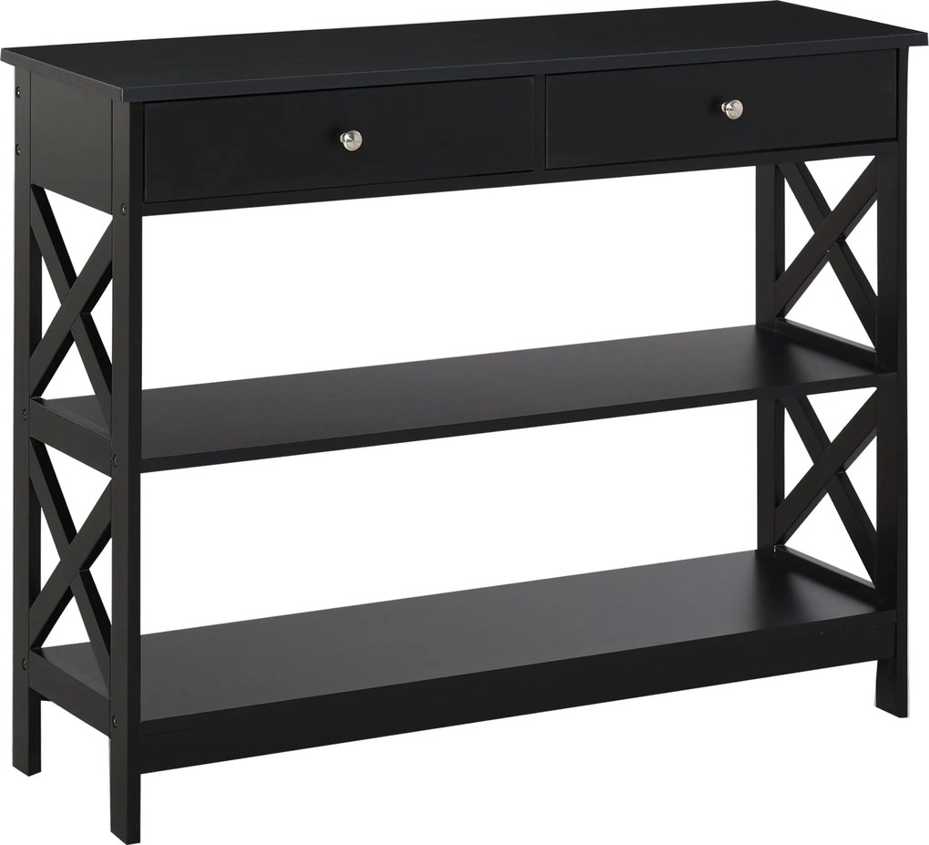 HOMCOM Moderní Konzolový Stolek do Předsíně se 2 Zásuvkami a 2 Spodními Policemi 100x30,5x80 cm Černý