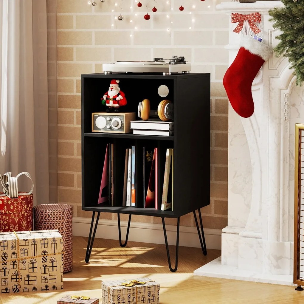 Costway Stojan na gramofon s nabíjecí stanicí Vinylová úložná