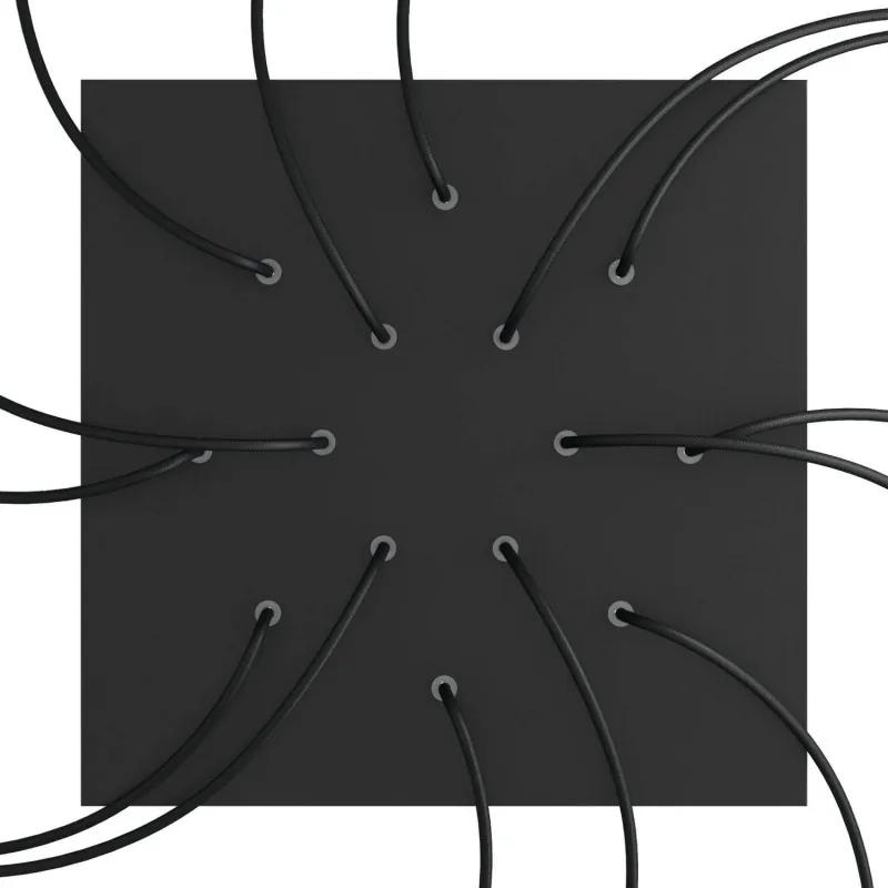 creative cables Čtvercový stropní baldachýn ROSE ONE, 400 mm, 14 otvorů a 4 boční otvory Barva komponentu: Dřevo, Barva montury: Černá